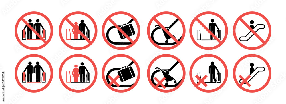 Vector de Stock Escalator sign, Escalate sign and warning vector set ...