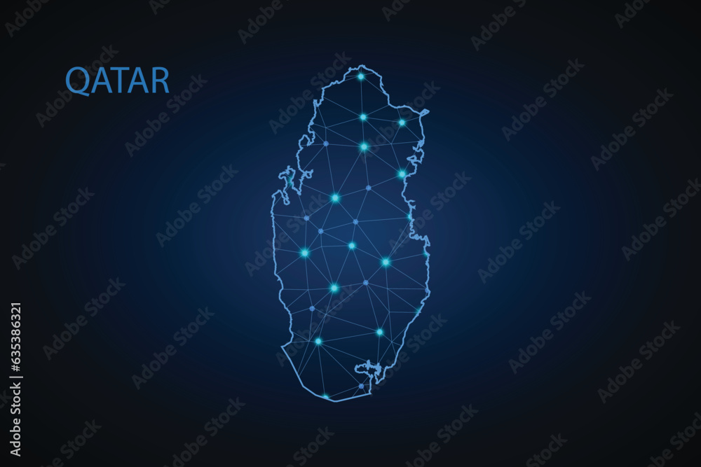 Map of Qatar. Wire frame 3D mesh polygonal network line, design sphere ...