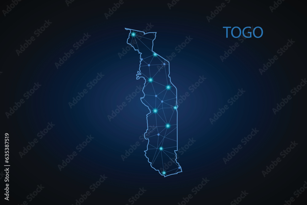 Map of Togo. Wire frame 3D mesh polygonal network line, design sphere ...