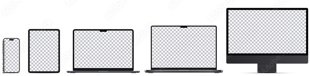 Mock-up screen 2023-2024 yers. Set devices black colors. Laptop pro and ...