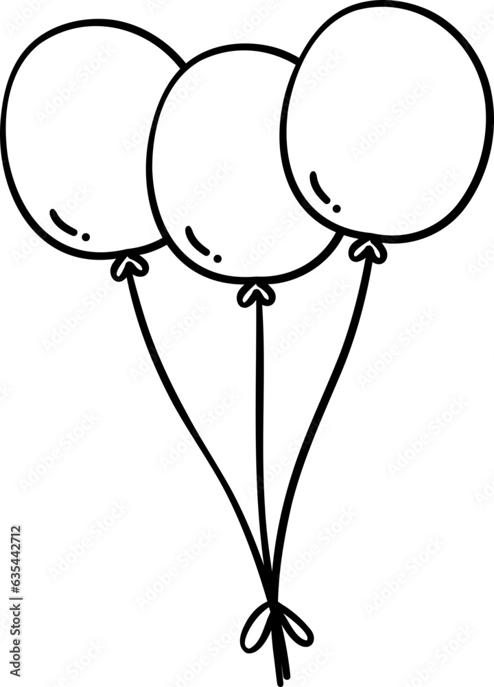 Cute simple Birthday balloons outline doodle cartoon illustration Stock ...
