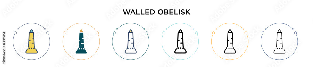 Walled obelisk icon in filled, thin line, outline and stroke style ...