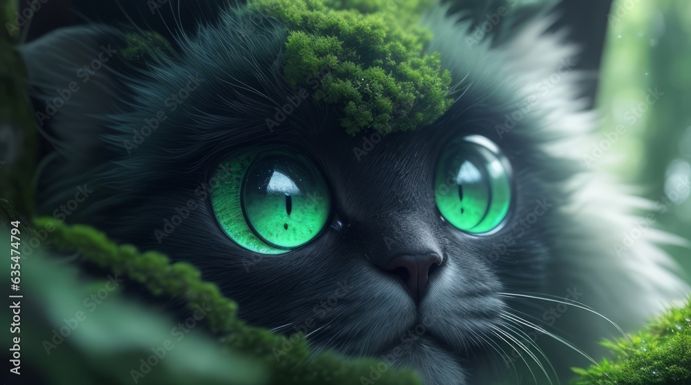 Alien fluffy creature with a bioluminescent fur, oversized paws, and ...