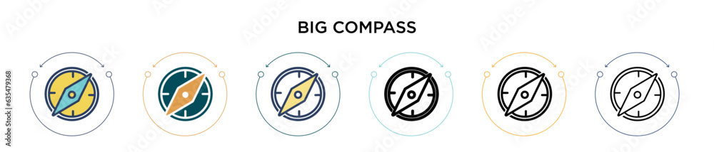 Big compass icon in filled, thin line, outline and stroke style. Vector ...