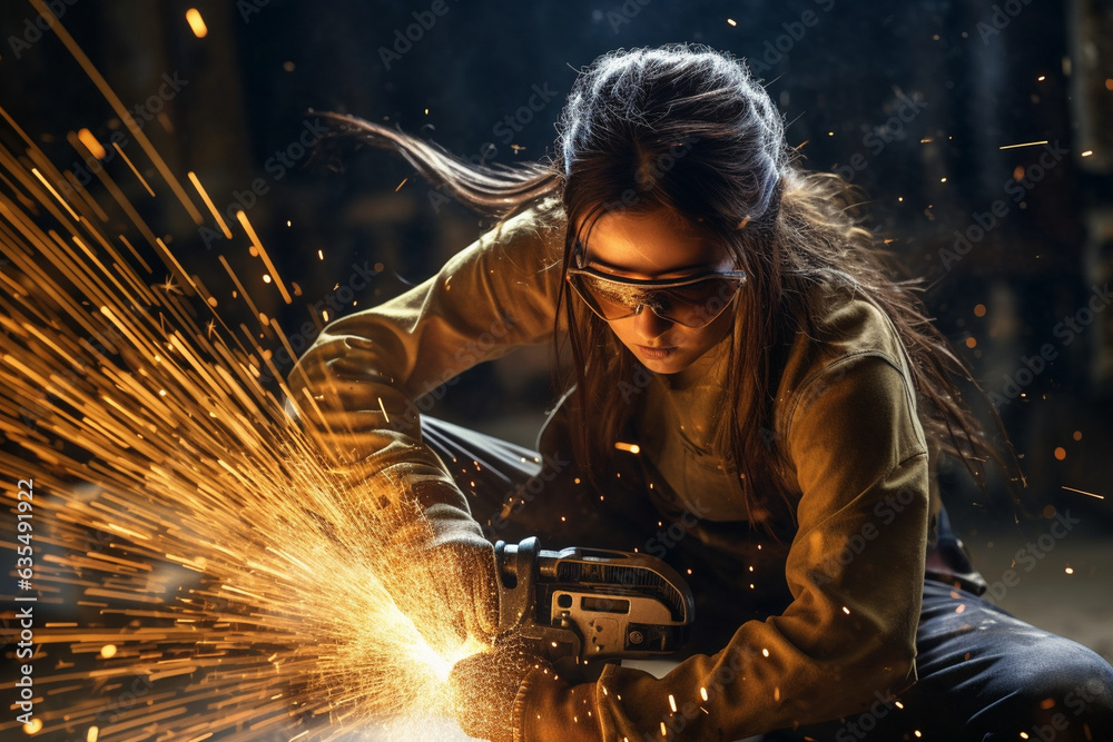 The mesmerizing image of sparks flying as a girl welder creates ...