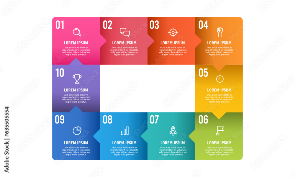 10 process infographic arrow box to success. Vector illustration. Stock ...