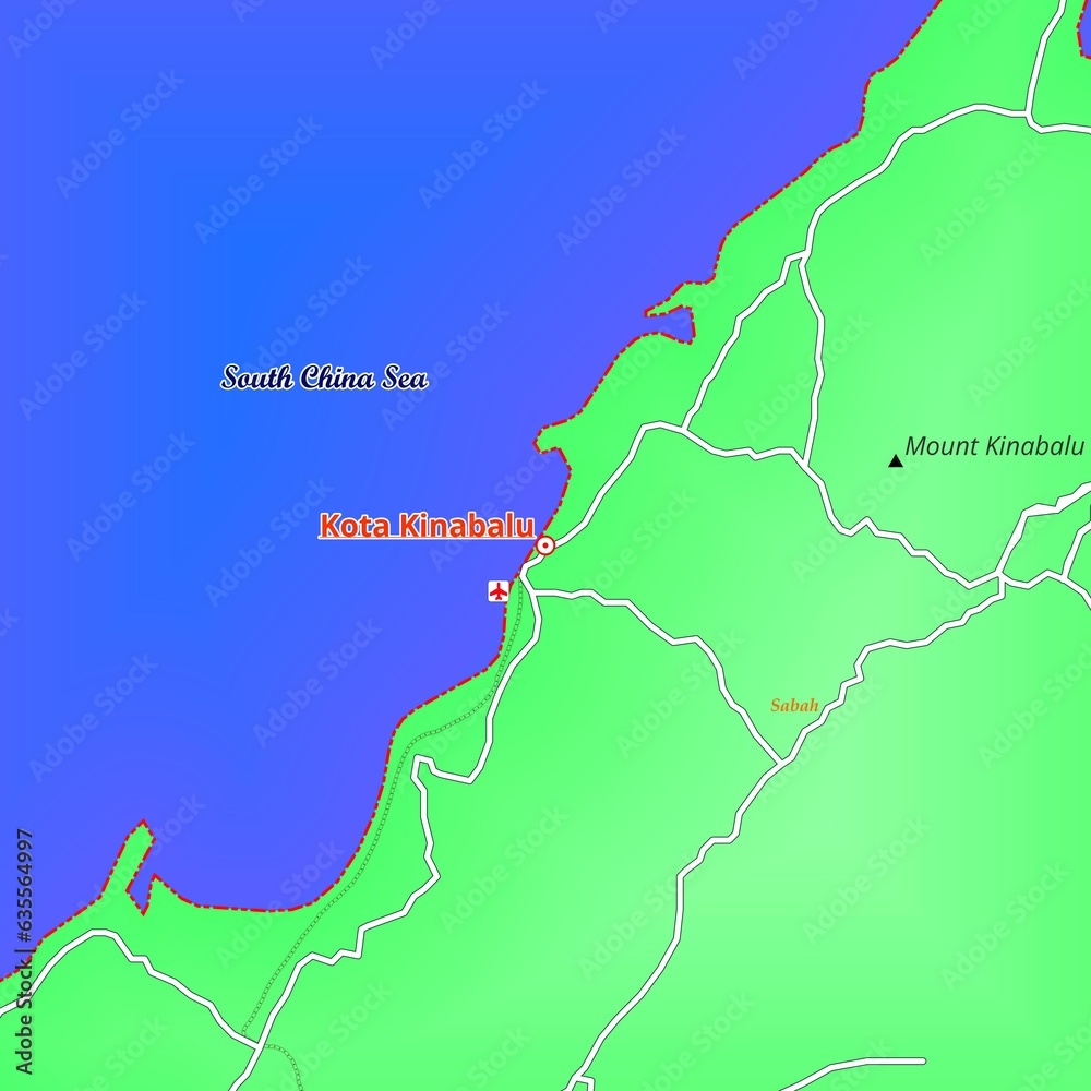 Illustrated Map of Kota Kinabalu City in Malaysi Stock Illustration ...