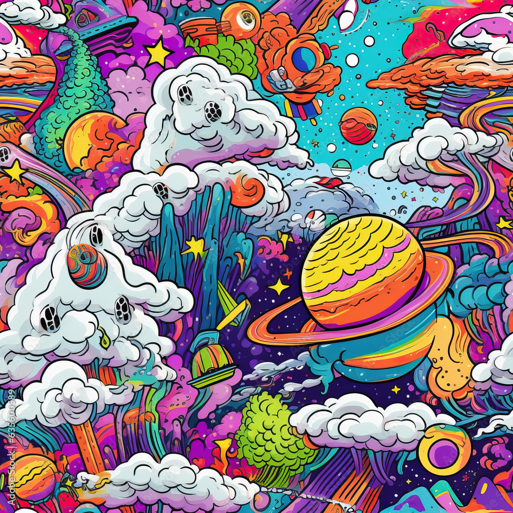 Psychedelic trippy hypnotic surrealism pop collage moodboard repeat ...