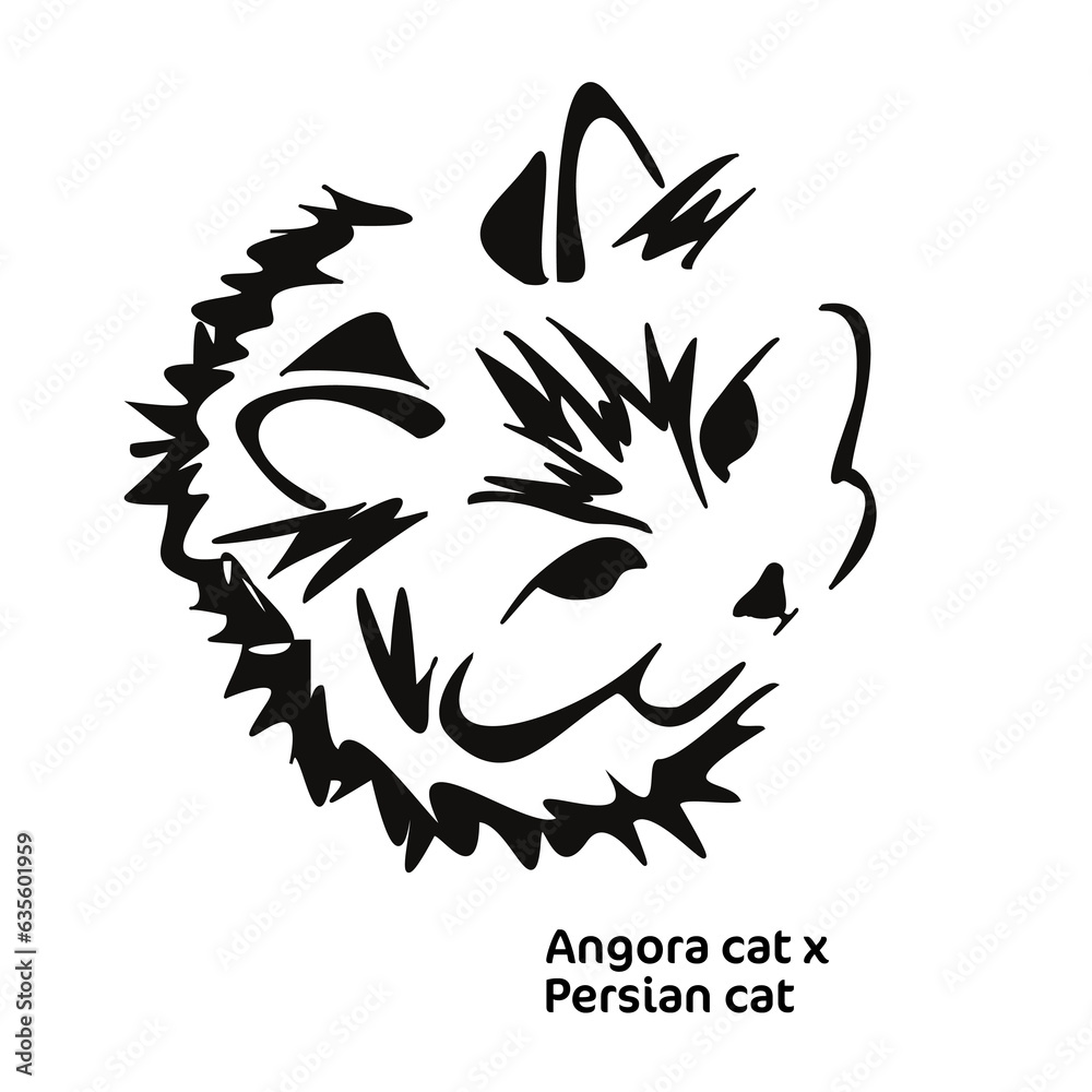 Vector drawing of a stylized cat with long hair. Mix of Angora cat with ...