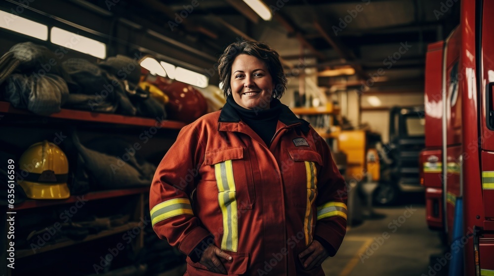 Obese overweight woman firefighter female first responders at the ...