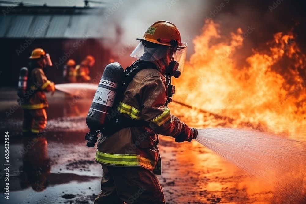 Firefighter Rescue Training In Fire Fighting Stock Photo | Adobe Stock