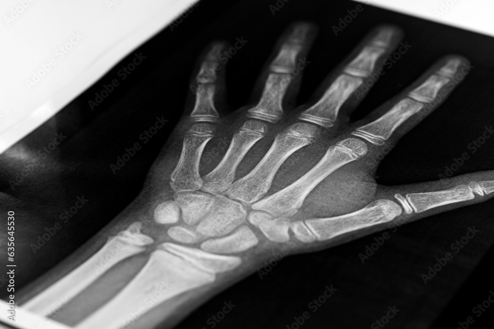 x-ray of the hands, detail of the phalanges and joints,trapeze,scaphoid ...
