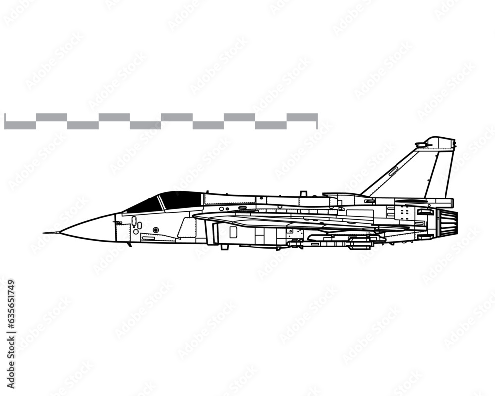 HAL LCA Tejas. Vector drawing of multirole light fighter. Side view ...
