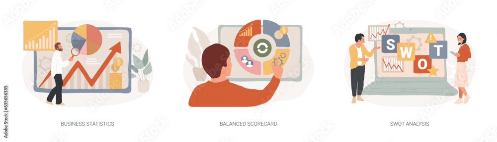 Company performance analysis isolated concept vector illustration set ...