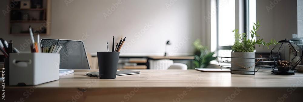 Desk as home office workspace as panorama background Stock Photo ...