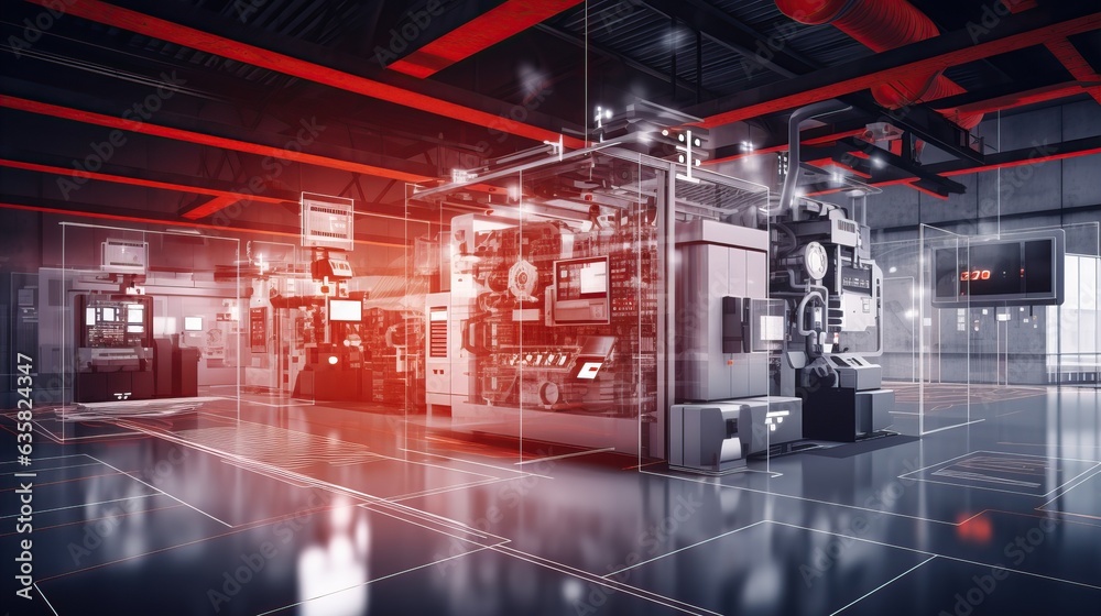 Industry. Smart factory interior showcases machines, efficient ...