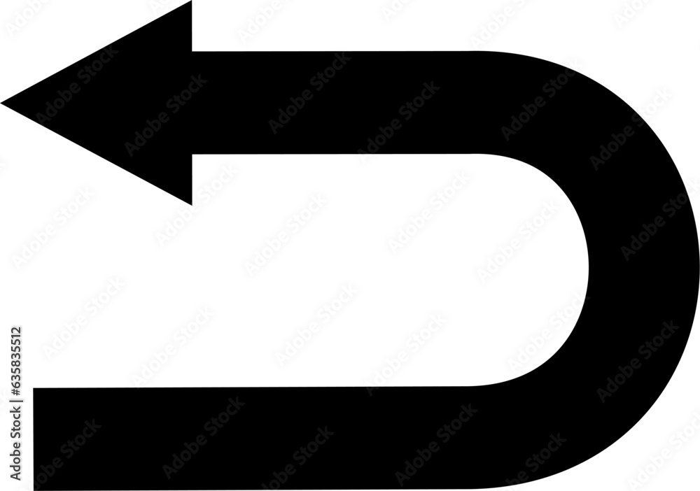 Black go back return arrow icon, simple vector u turn shape pointer ...