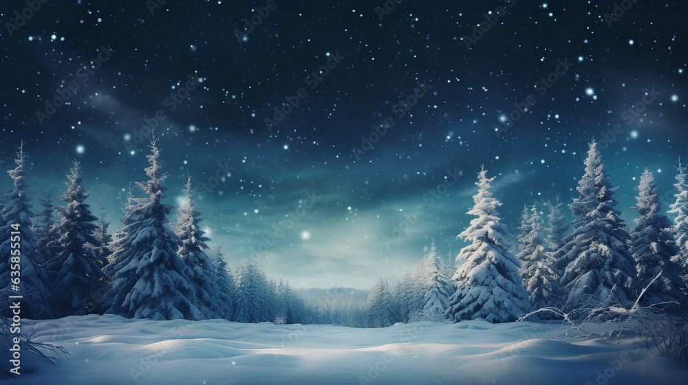 Стокове фото winter night landscape. snowy forest and fir branches ...