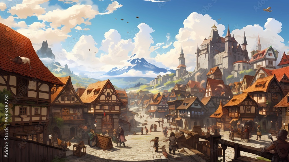 Stock-Illustration „Fairy Tale Town.Europe town street. Fiction ...