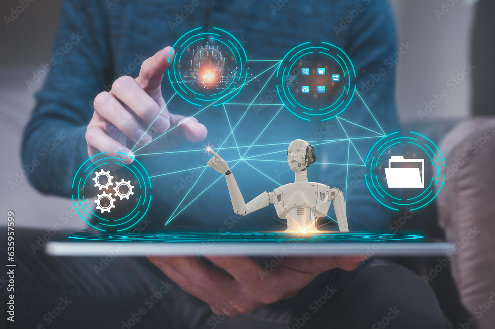 Chatbot Chat with AI, Artificial Intelligence. man using technology smart robot AI, artificial ...