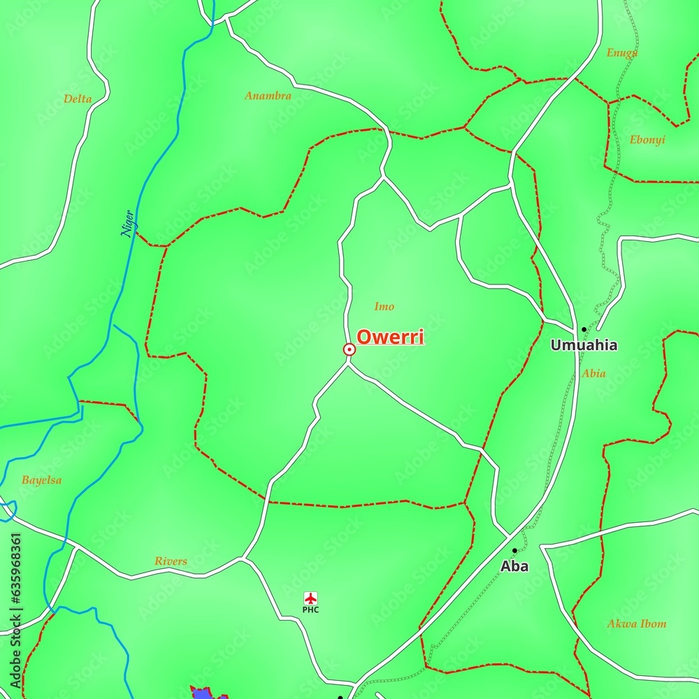 Illustrated Map of Owerri City in Nigeria Stock Illustration | Adobe Stock