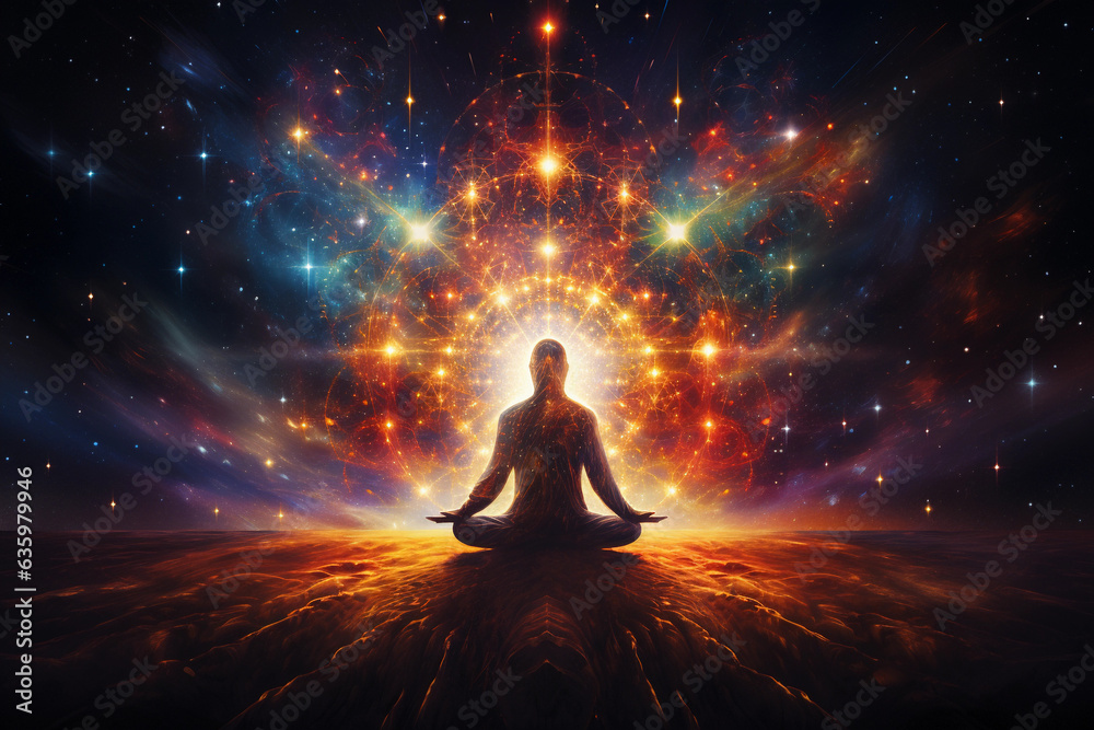 cosmic rebirth, life creation through deep meditation and chakras Stock ...