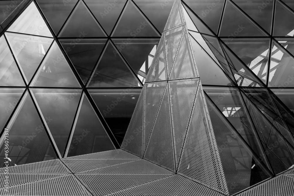 Black and white tone, Exterior view of mixture various triangular ...