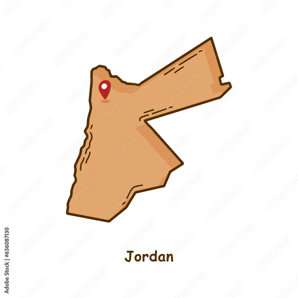 Hand Drawn Map of Jordan with Brown Color. Modern Simple Line Cartoon ...