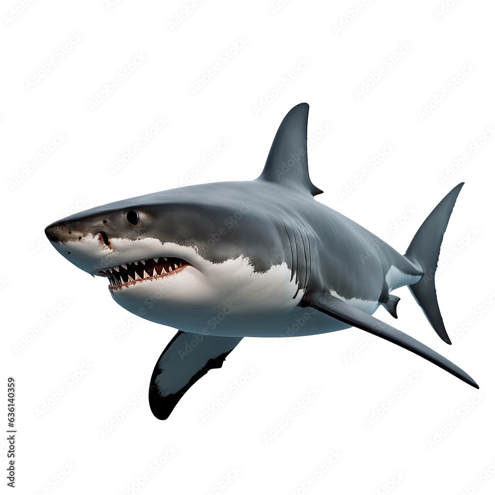shark isolated on transparent background, great white shark png, ocean ...
