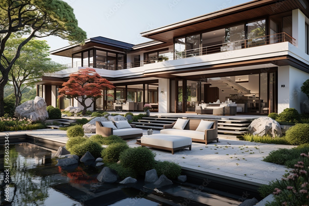 Design a modern Chinese-style home that blends traditional elements ...