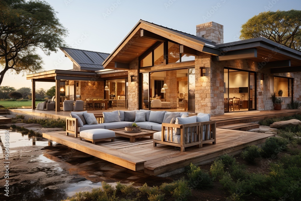 Stock-Foto „modern American ranch-style home, emphasizing single-story ...