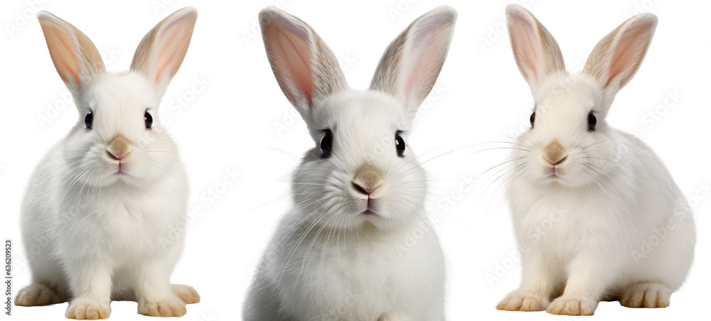 Collection of three white rabbits (portrait, sitting), animal bundle ...
