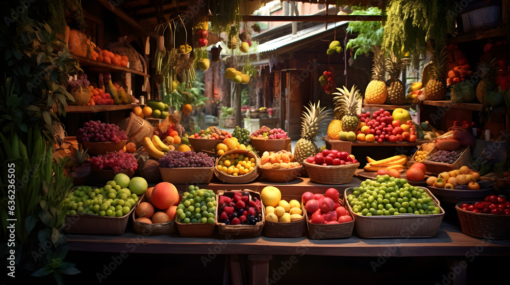 Witness the artistry of food with this awe-inspiring image. A market ...