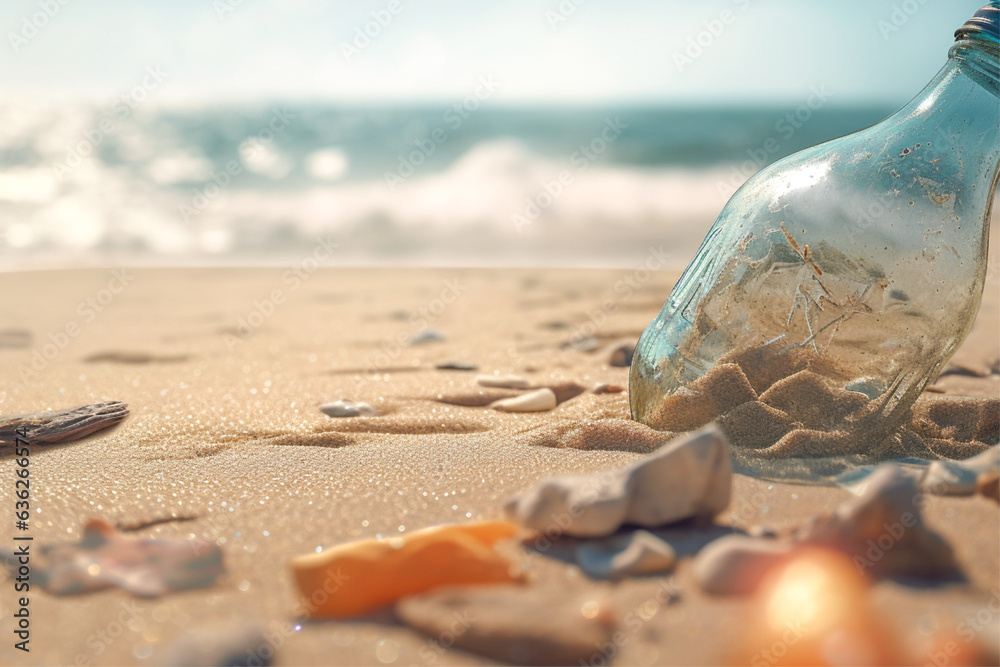 Collecting waste of crumpled plastic bottles on the beach to save the ...