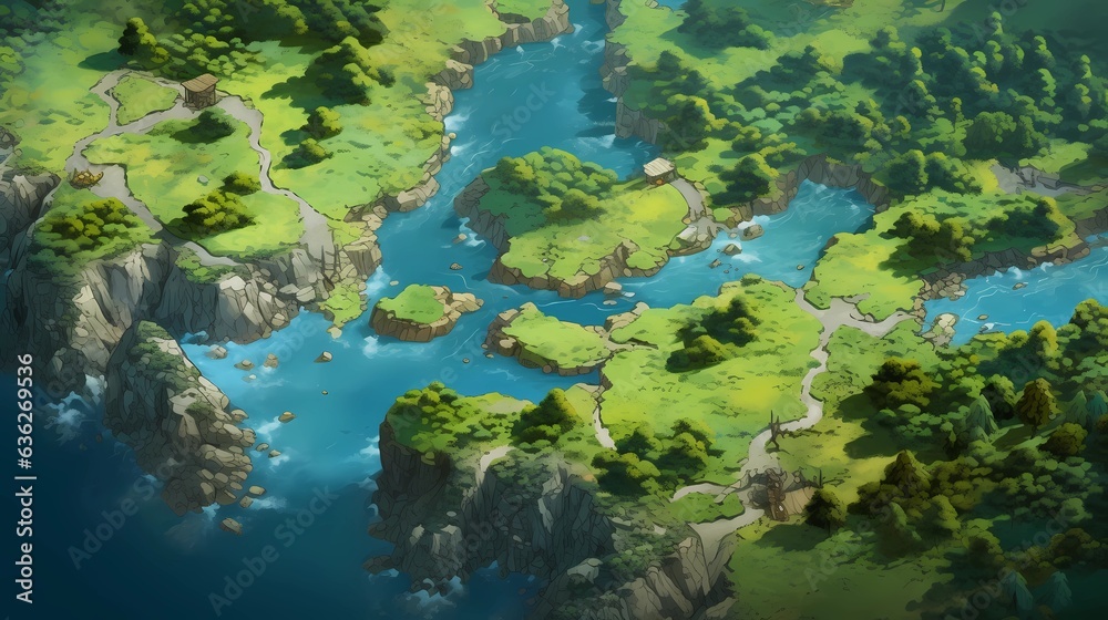 Game Map, Board Game Digital Board, Top View.forests and floating lands ...