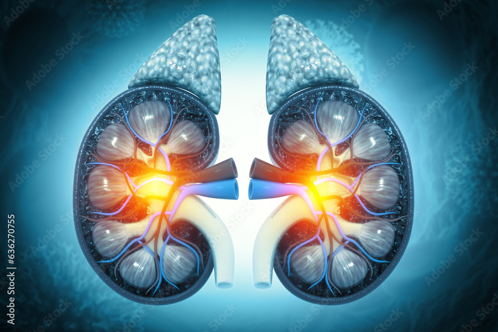 Anatomy of the kidney. Cross section. 3d illustration Stock ...