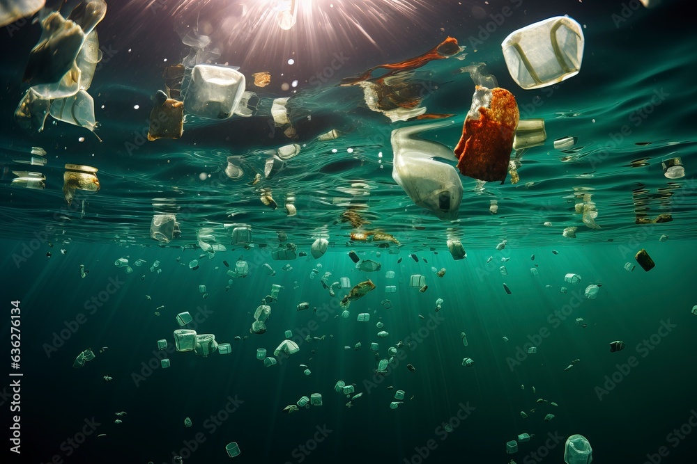 Ocean pollution due to plastics. Images depicting the harmful impact of ...