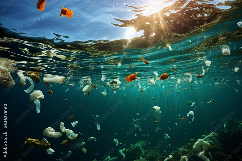 Ocean pollution due to plastics. Images depicting the harmful impact of ...