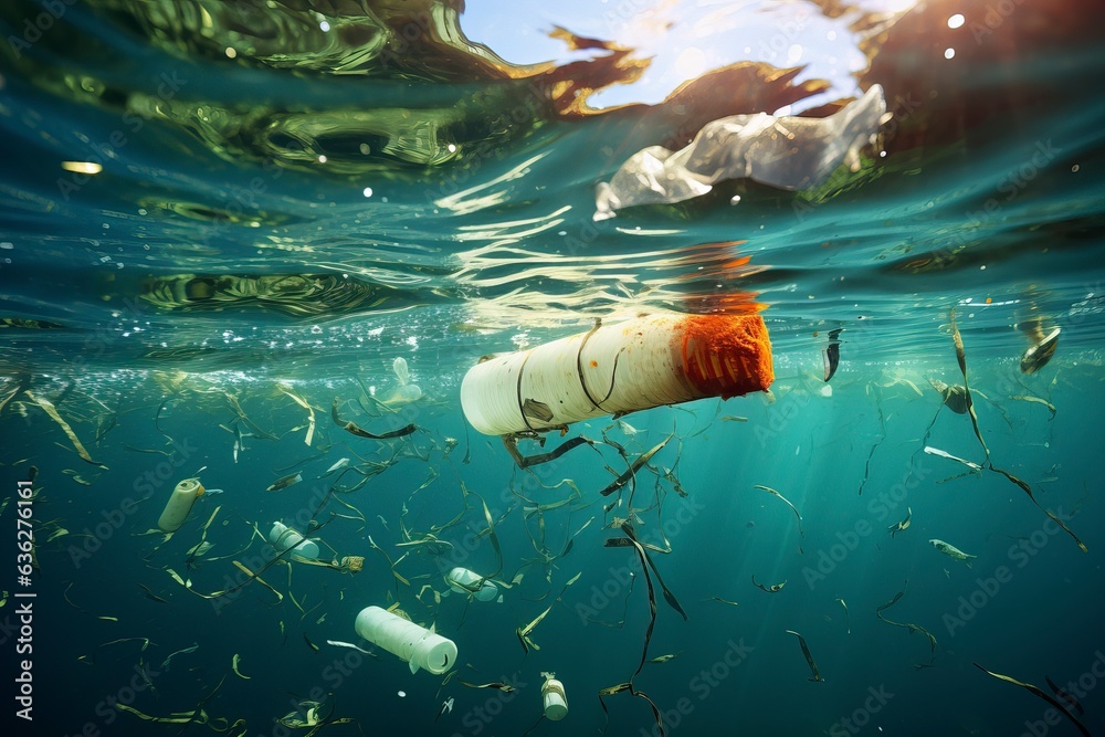 Ocean pollution due to plastics. Images depicting the harmful impact of ...