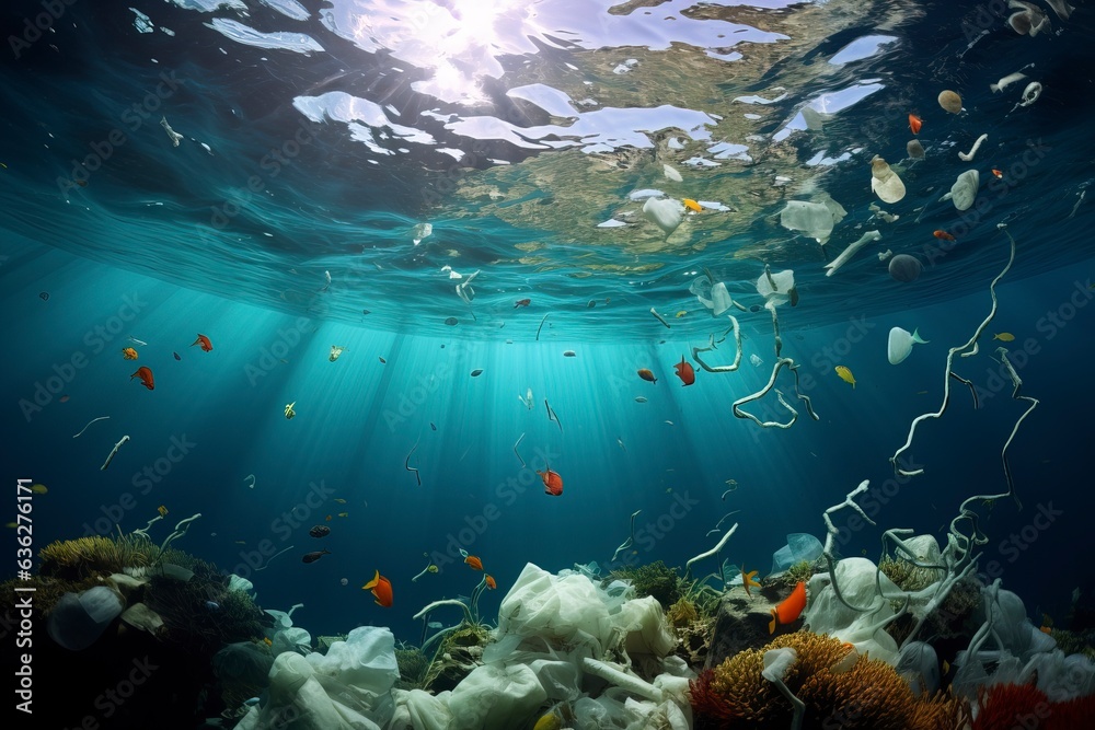 Ocean pollution due to plastics. Images depicting the harmful impact of ...