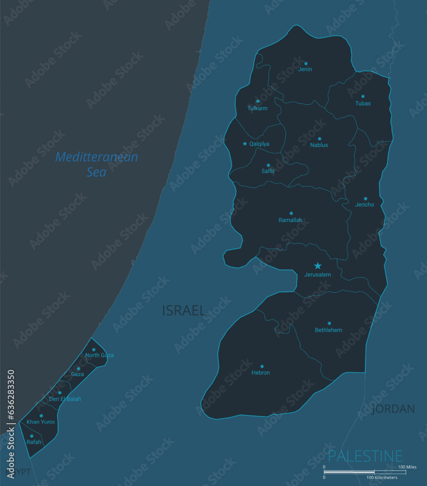 Palestine map. High detailed map of Palestine with countries, borders ...