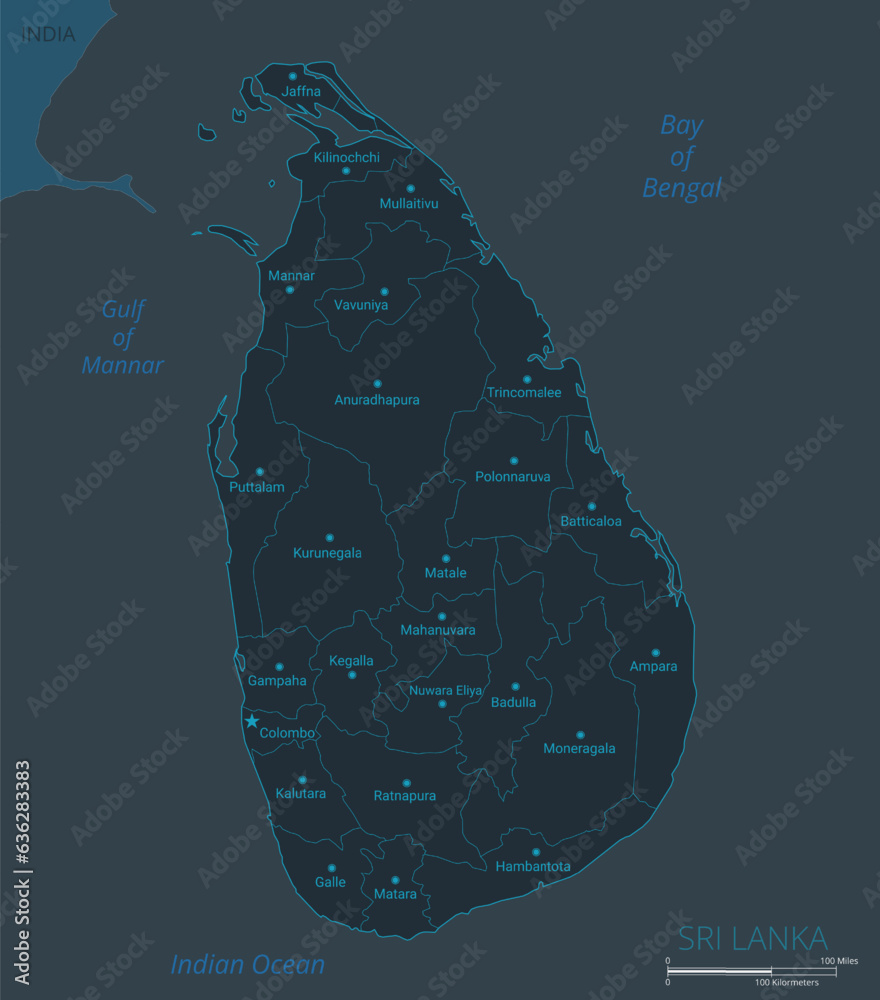 Sri Lanka map. High detailed map of Sri Lanka with countries, borders ...