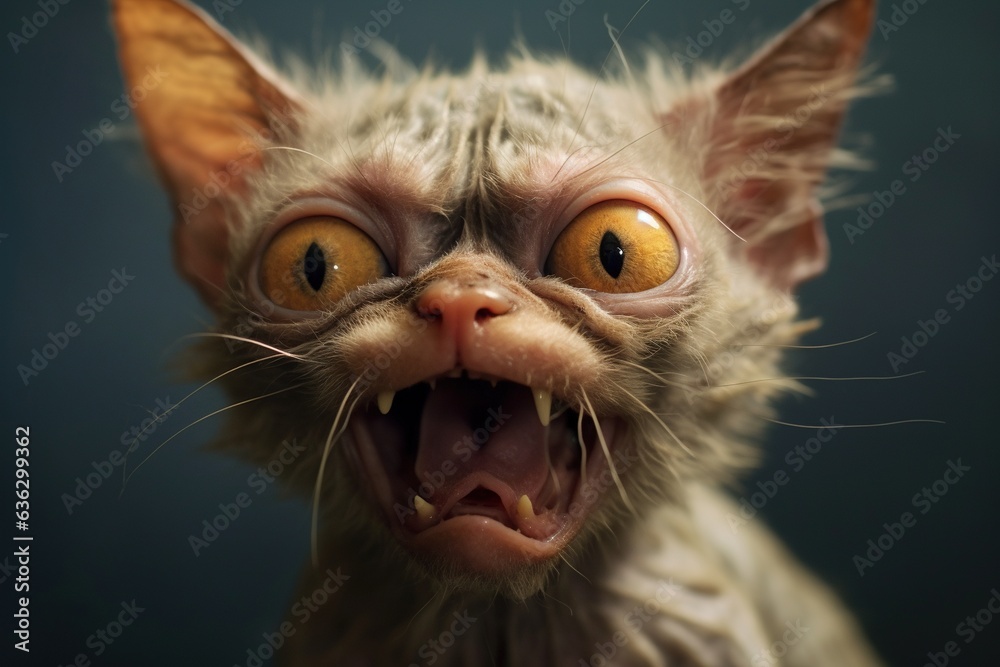 angry ugly cat with messy hair Stock Illustration | Adobe Stock