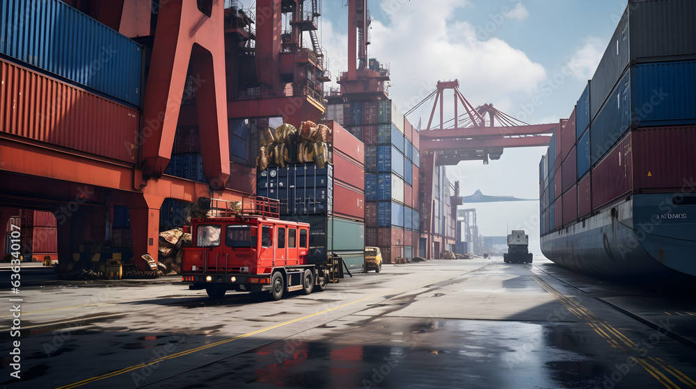 Loading Containers onto Cargo Vessel at Port : Logistics Concept, SEA ...