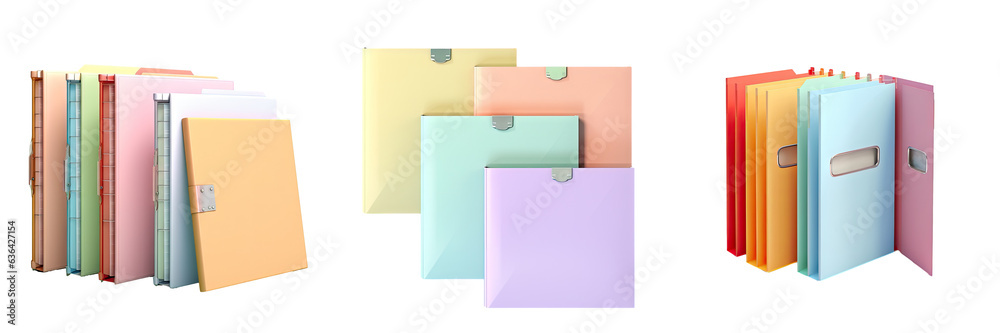 Papers organized in separate folders on a transparent background Stock ...