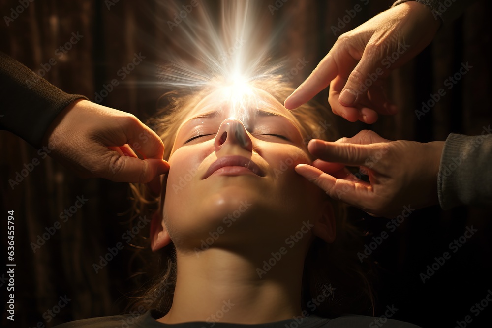 a professional reiki healer expert performing a cleansing therapy on a ...