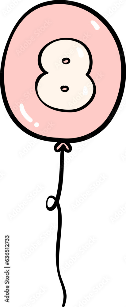 Cute birthday balloon number 8 , numbers in round balloon doodle ...