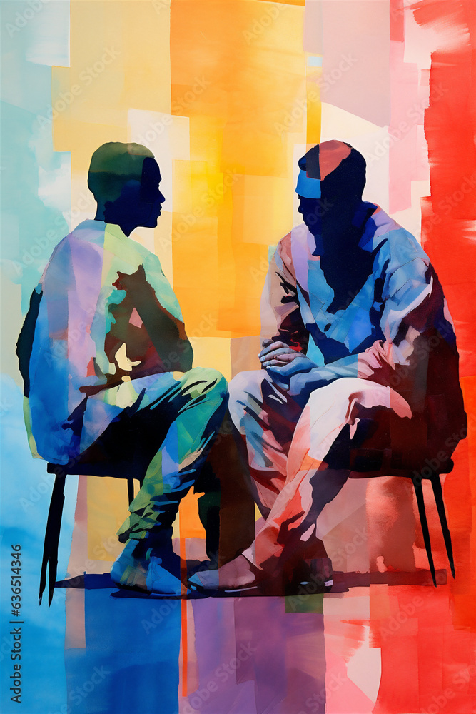 Watercolor Painting of a Group Therapy Session, Mental Health Concepts ...