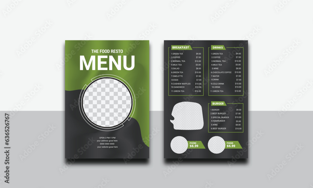Editable Food menu card template design, Restaurant Healthy luxury food ...