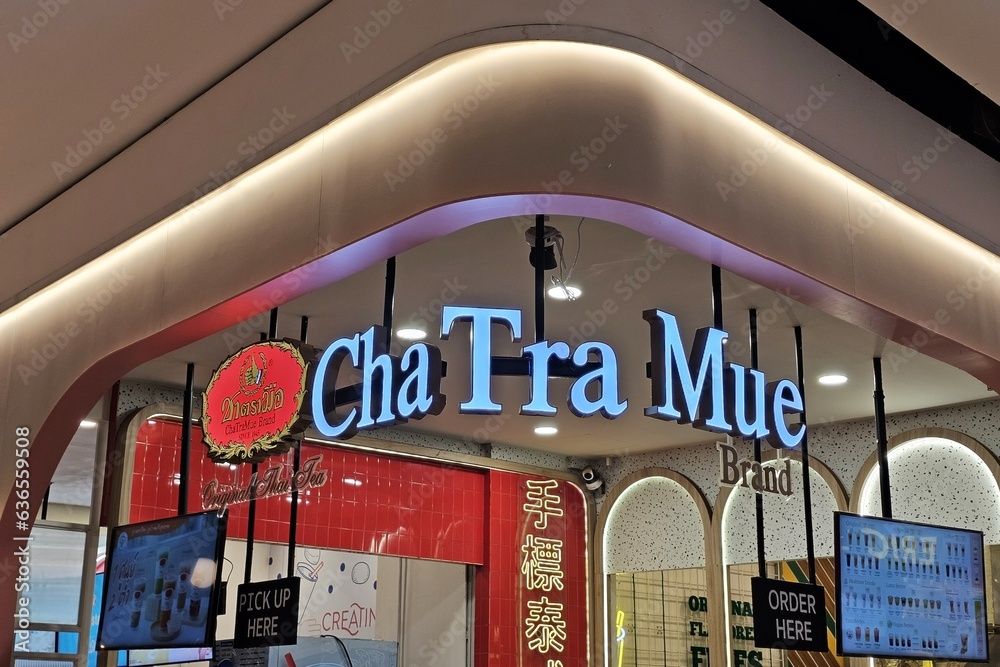 BANGKOK, THAILAND - AUGUST 17, 2023: Cha Tra Mue Sign. Cha Tra Mue is ...